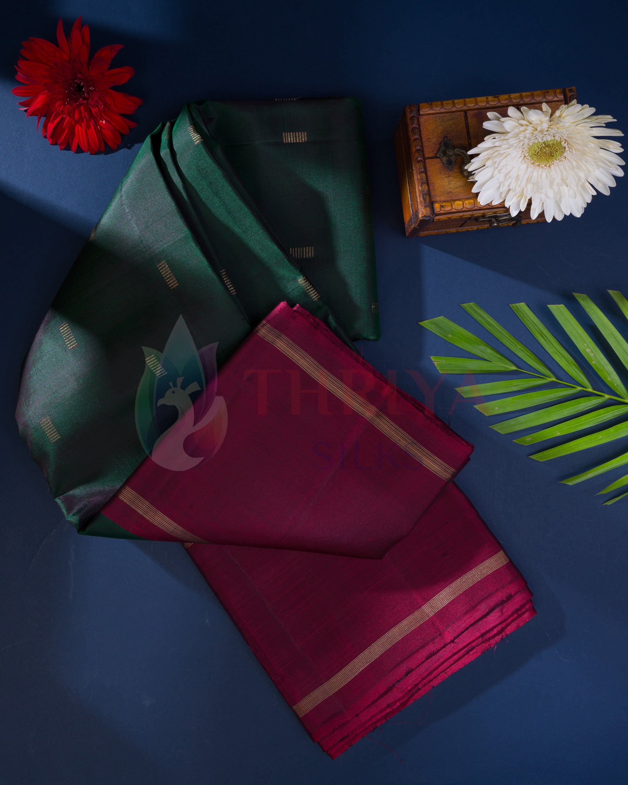 Dark Green Kanchipuram Silk Saree with 3G Zari - TSW1301 – Thriya Silks